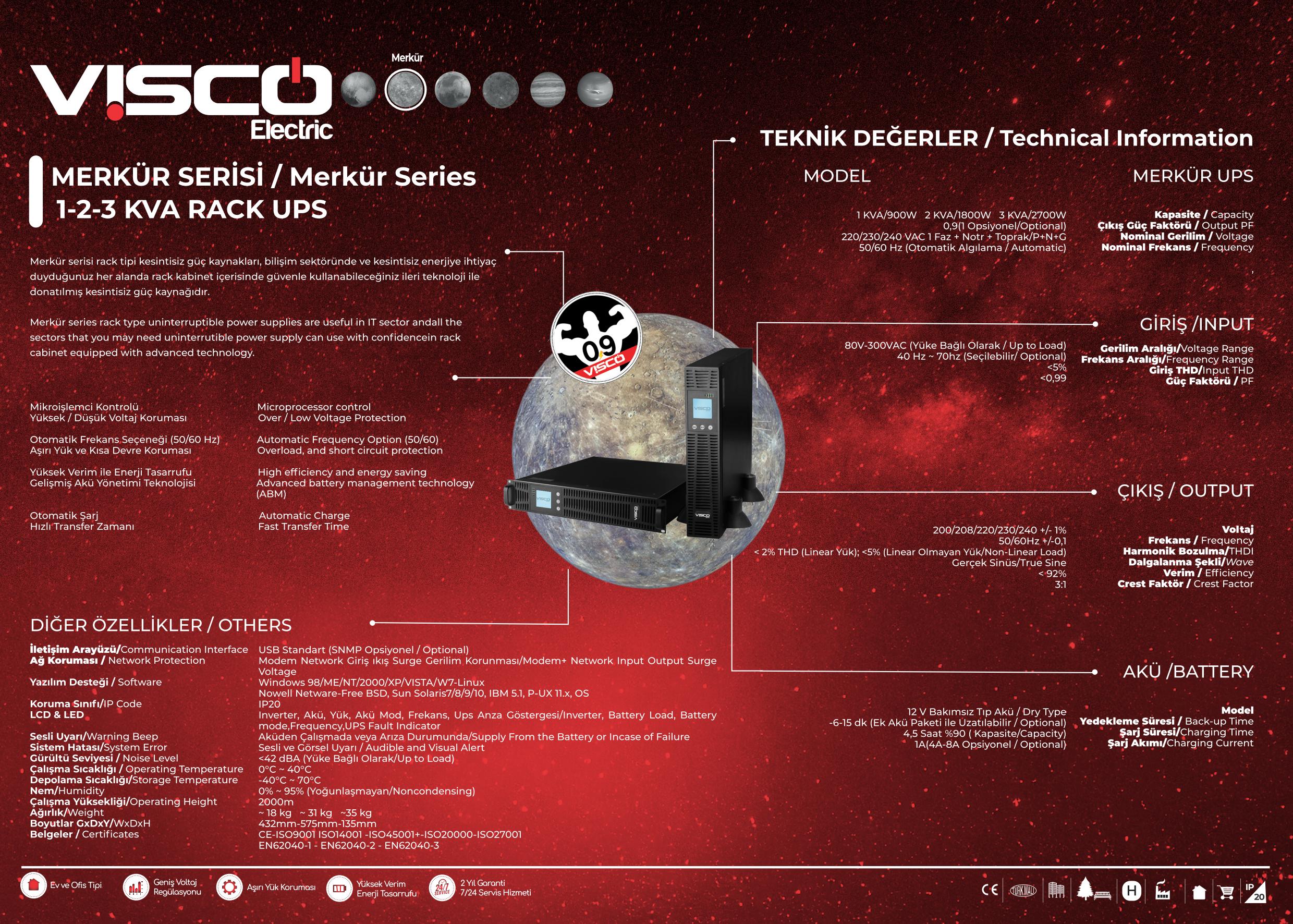 Merkur Rack Series 1kVA - 3 kVA UPS - Visco Elektrik - Visco Electric